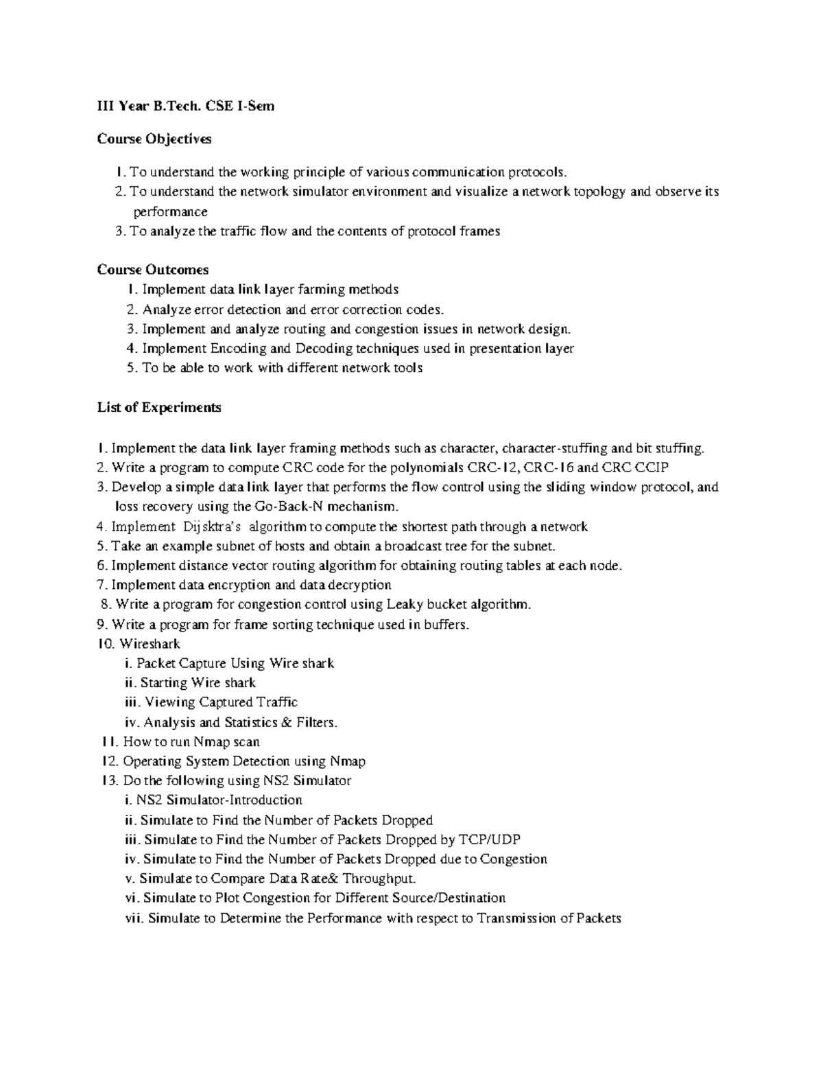Networking Lab Manual for CSE III Year - R18 - Studocu