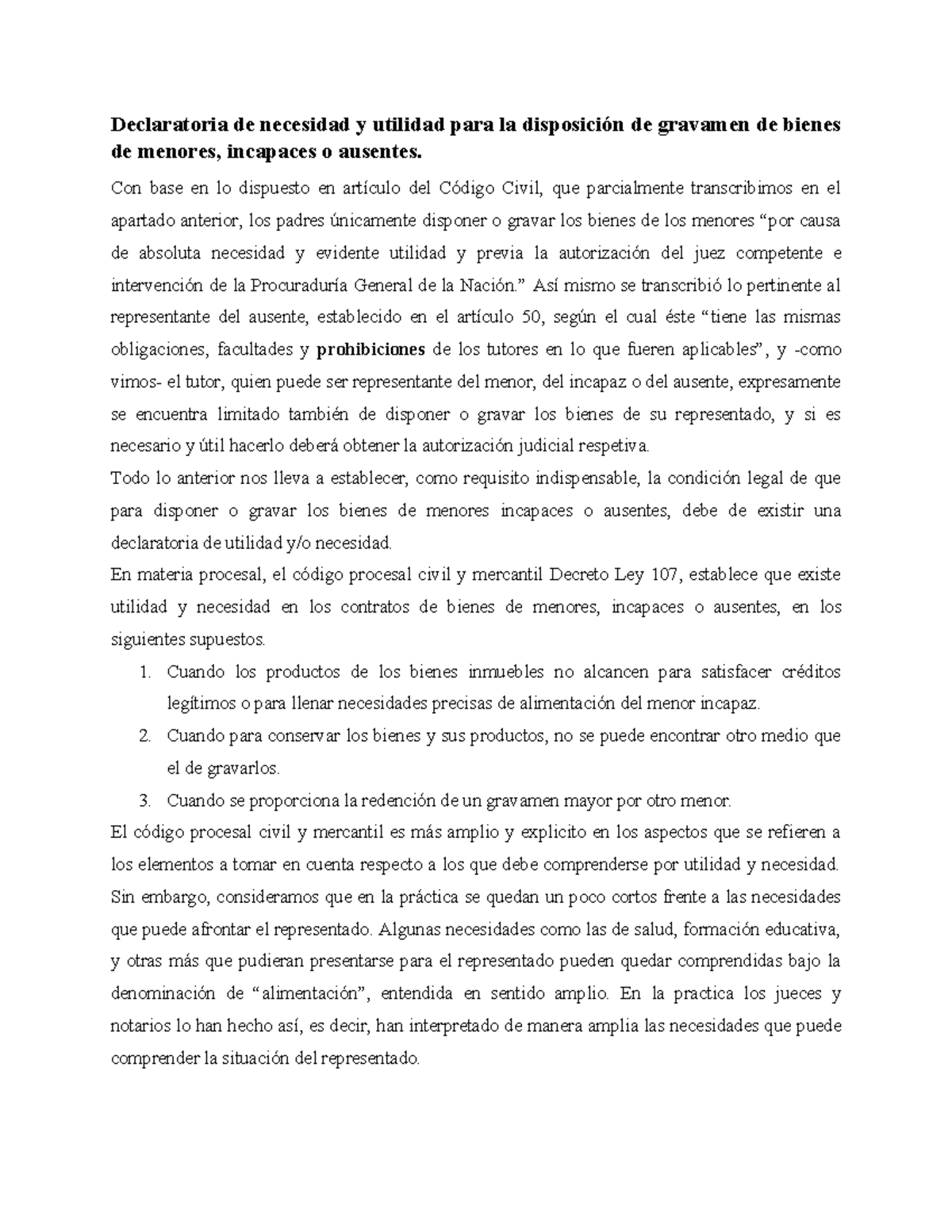 Declaratoria de Necesidad y Utilidad en Gravamen de Bienes de Menores ...
