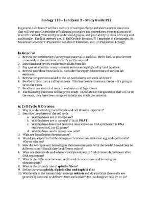 BIO Lab Exam 2 Study Guide - Biology 110 – Lab Exam 2 – Study Guide In ...