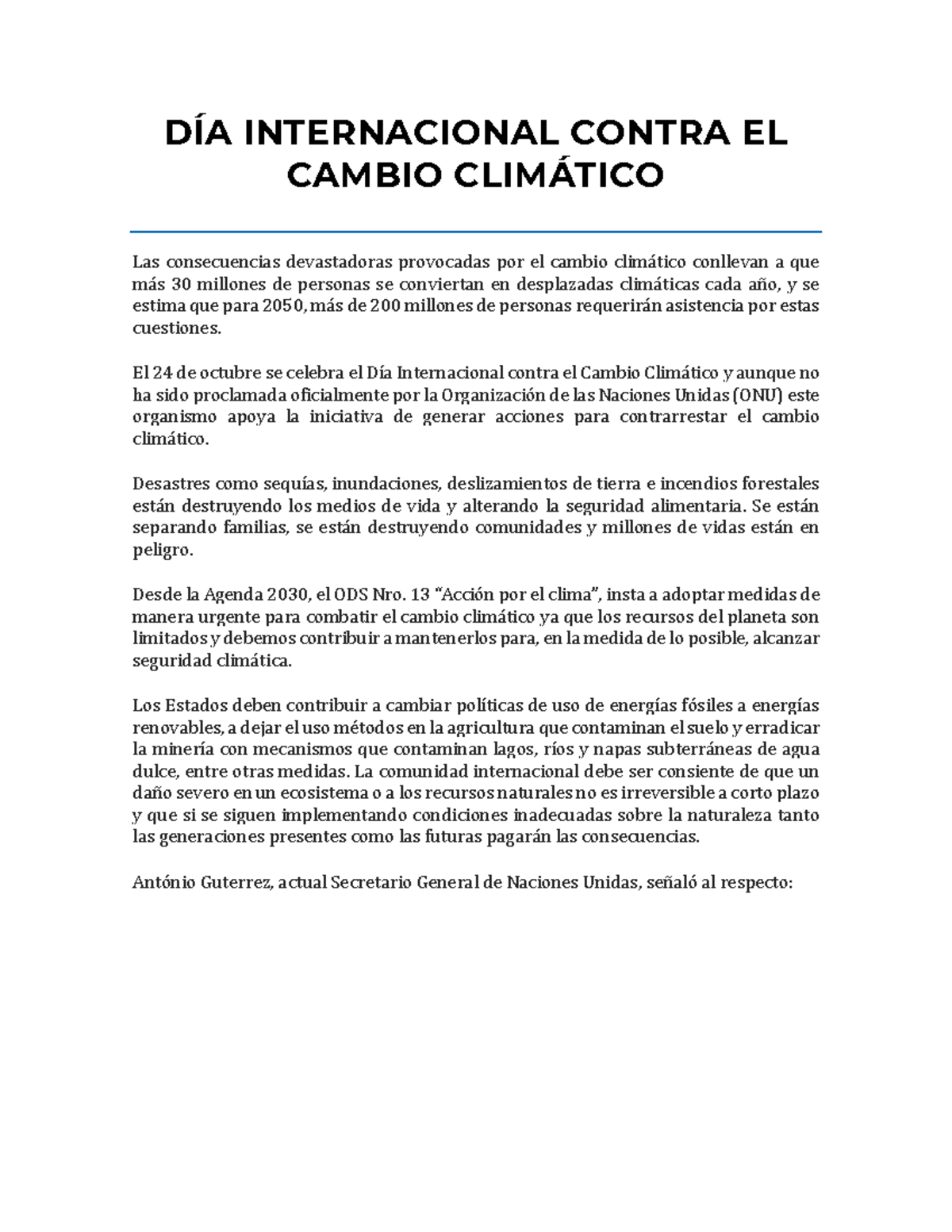 Medio Ambiente - Resumen sobre el Cambio Climático y sus Consecuencias ...