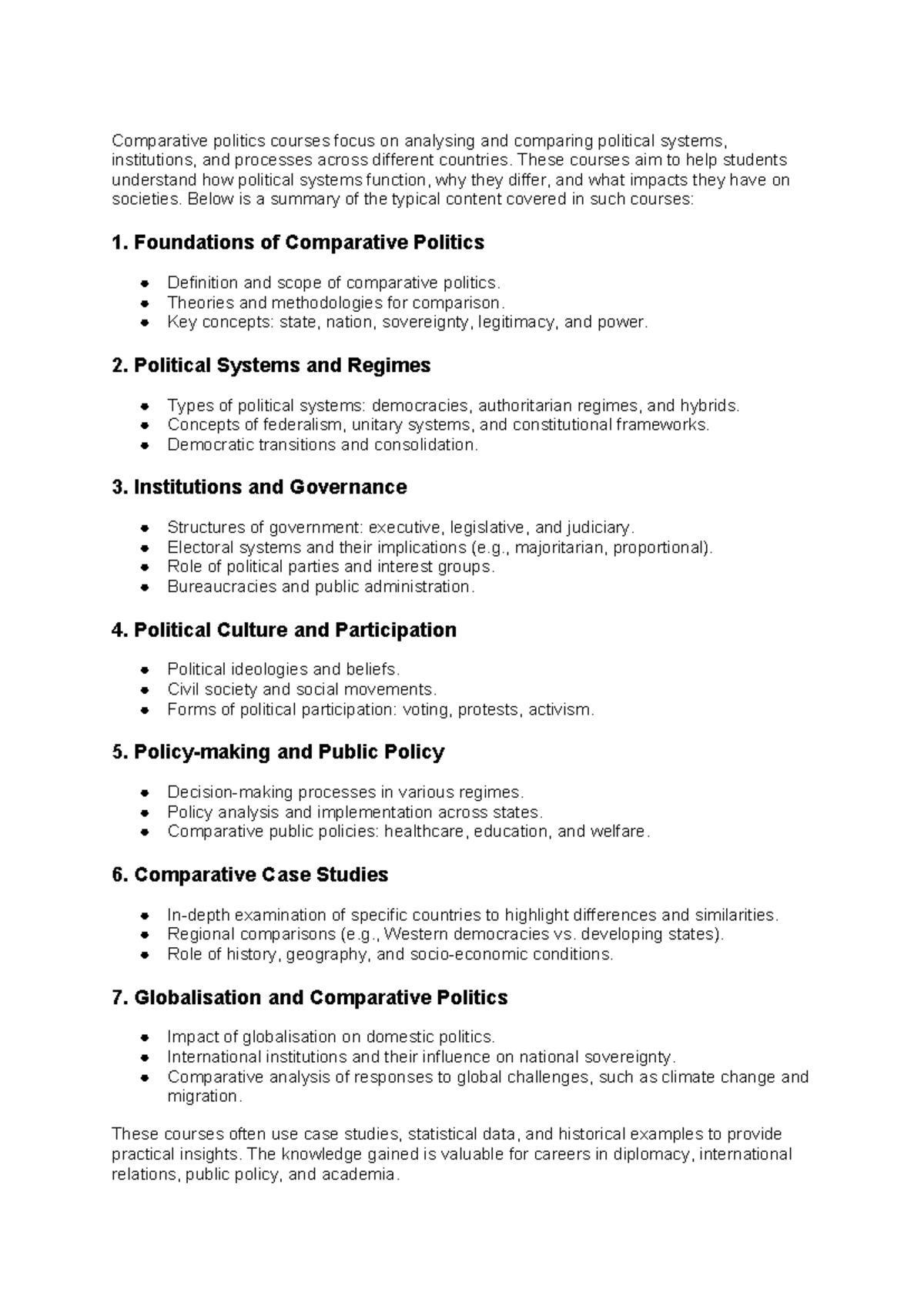 Comparative Politics: Course Overview and Key Concepts Summarized - Studocu