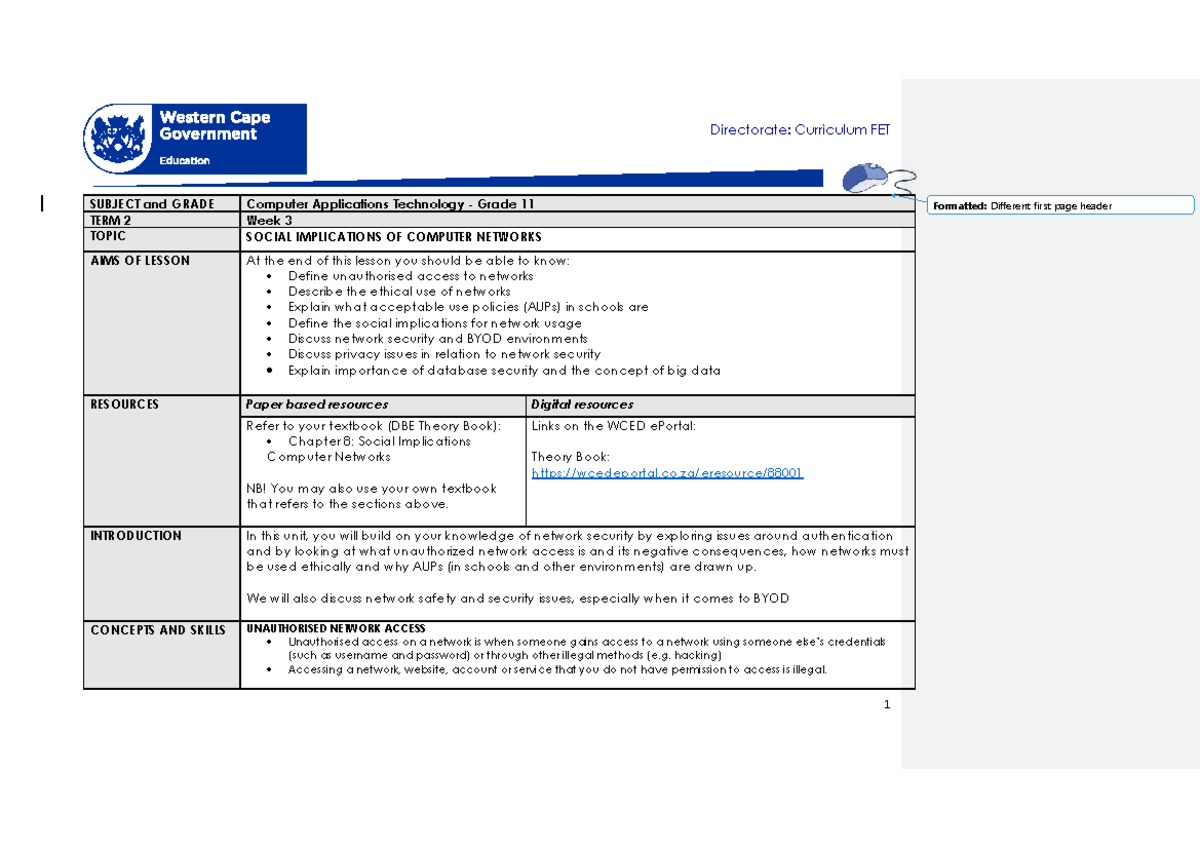 CAT Grade 11 Term 2 Week 3 2020 - Directorate: Curriculum FET SUBJECT and GRADE Computer - Studocu