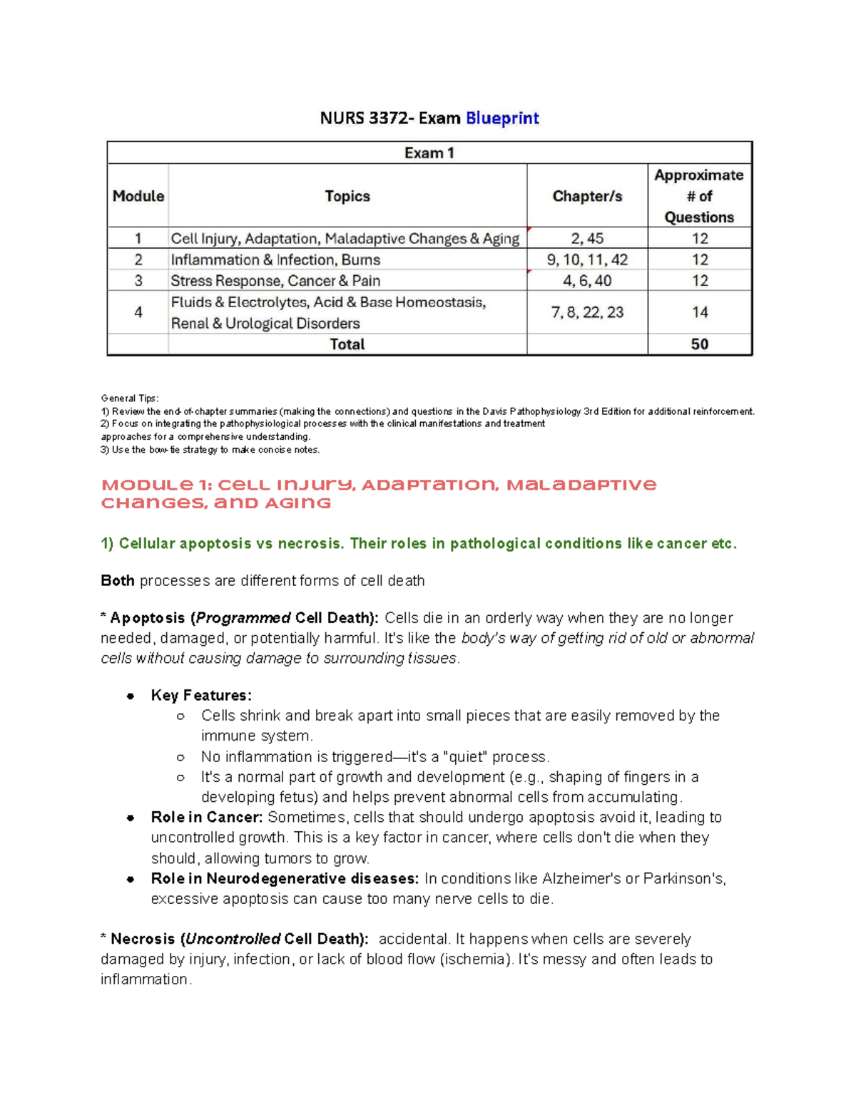 Exam 1 - Pathophysiology Study Guide (Module 1 & 2 Insights) - Studocu