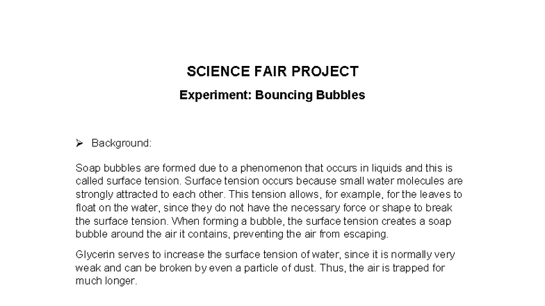 SCIENCE FAIR PROJECT: Bouncing Bubbles Experiment - Studocu