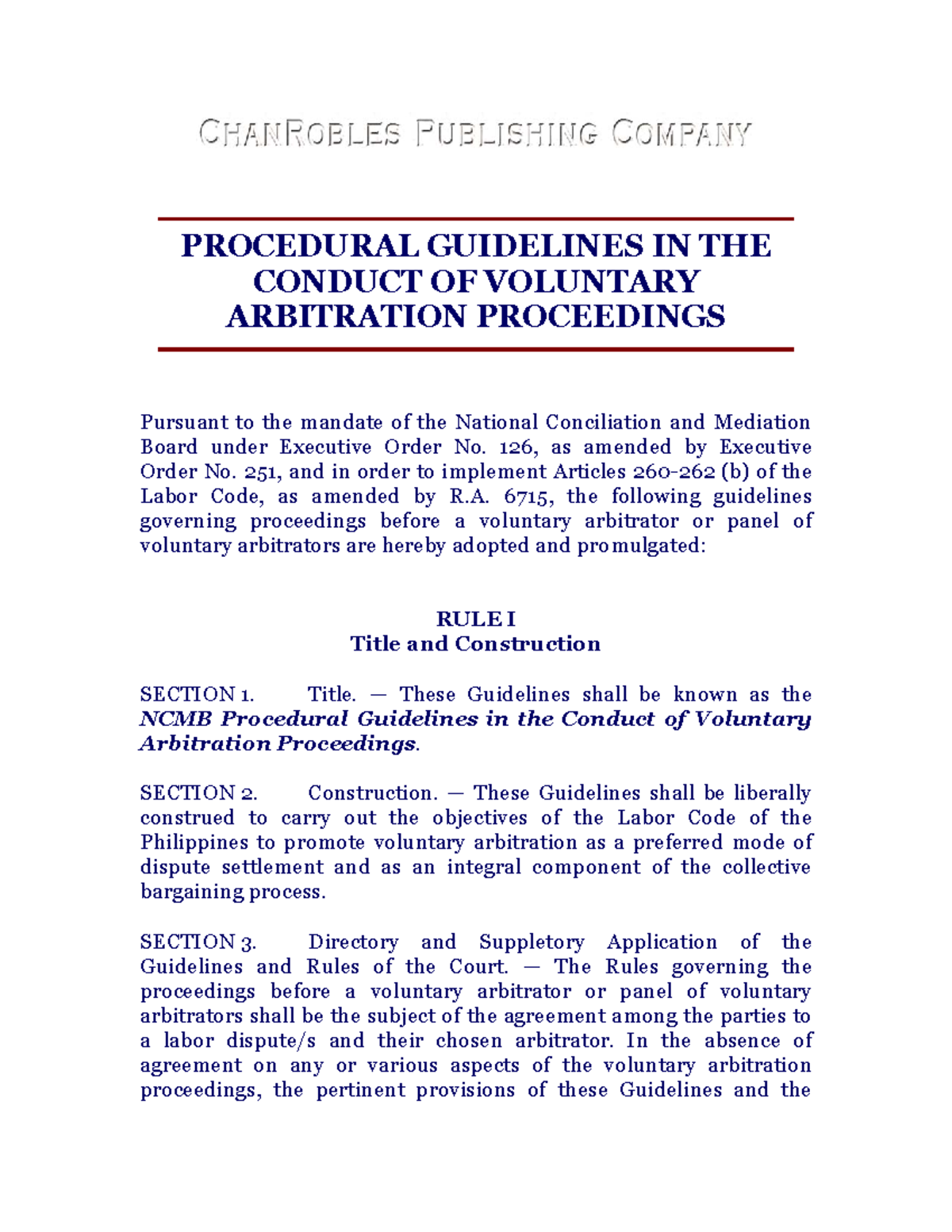 NCMB Procedural Guidelines for Voluntary Arbitration (E.O. 126) - Studocu