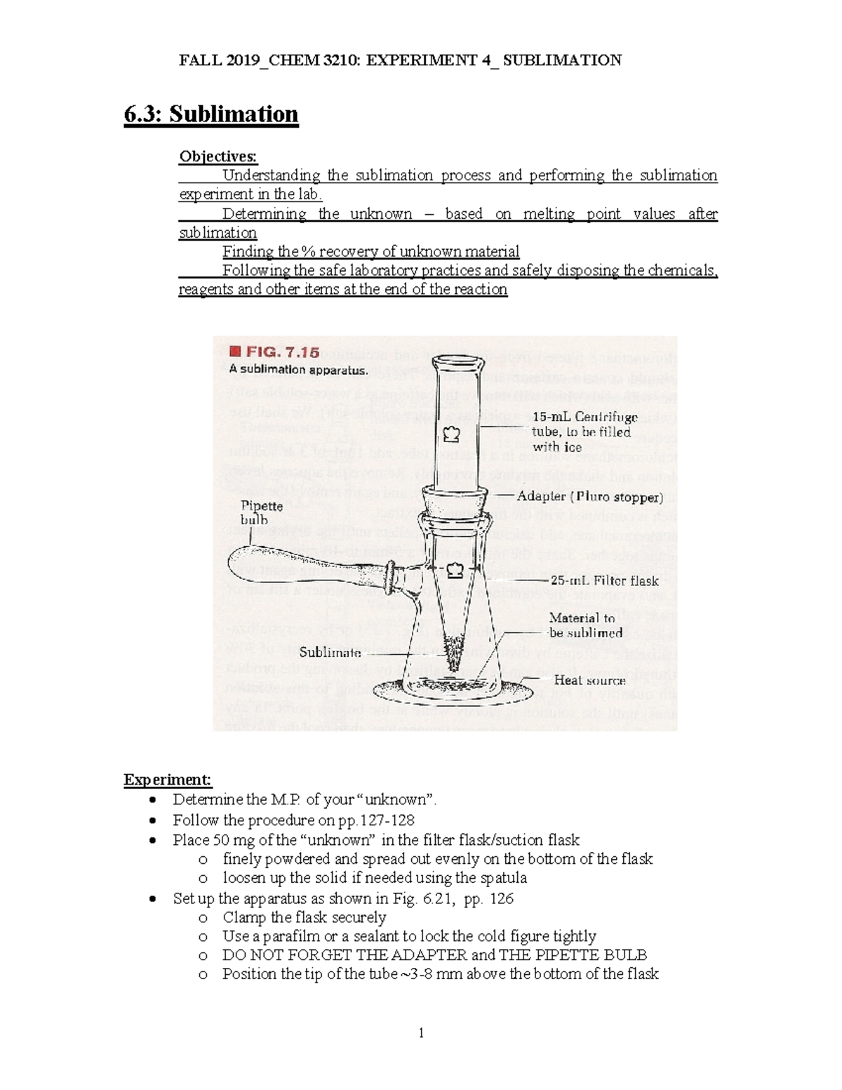 Experiment 4 Sublimation - FALL 2019_CHEM 3210: EXPERIMENT 4 ...