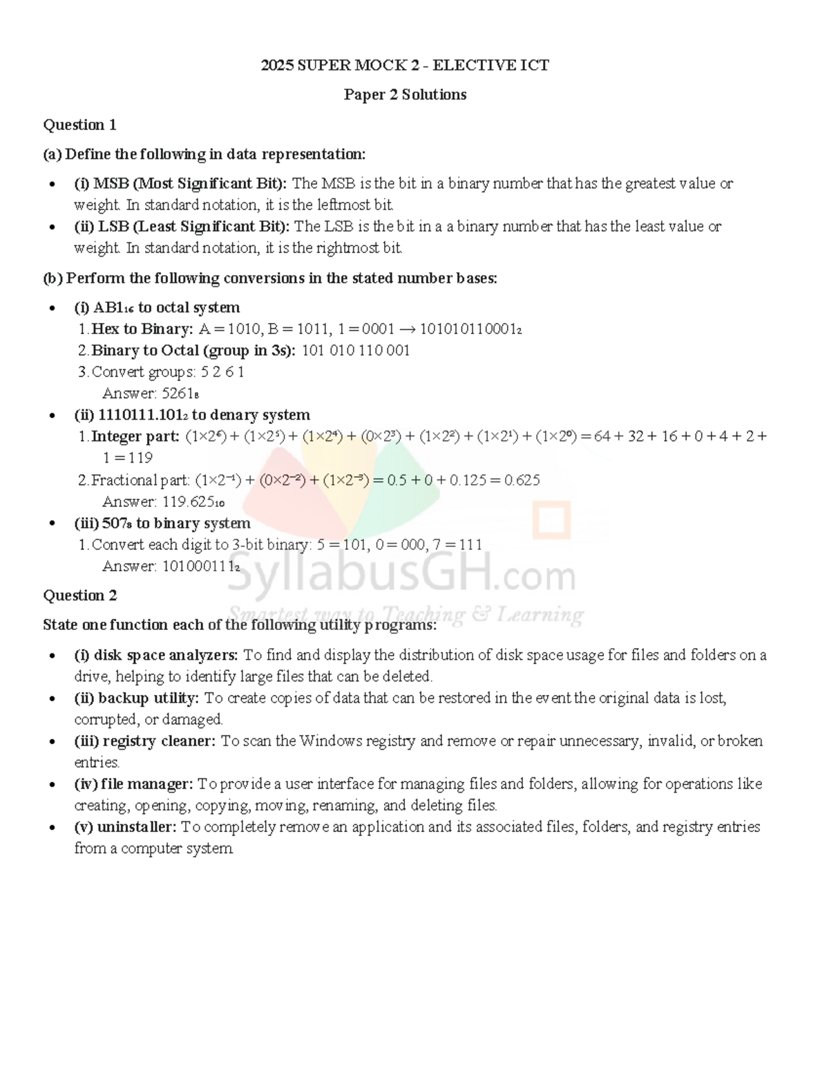 2025 Super MOCK 2 - Elective ICT Paper 2 Solutions - Studocu
