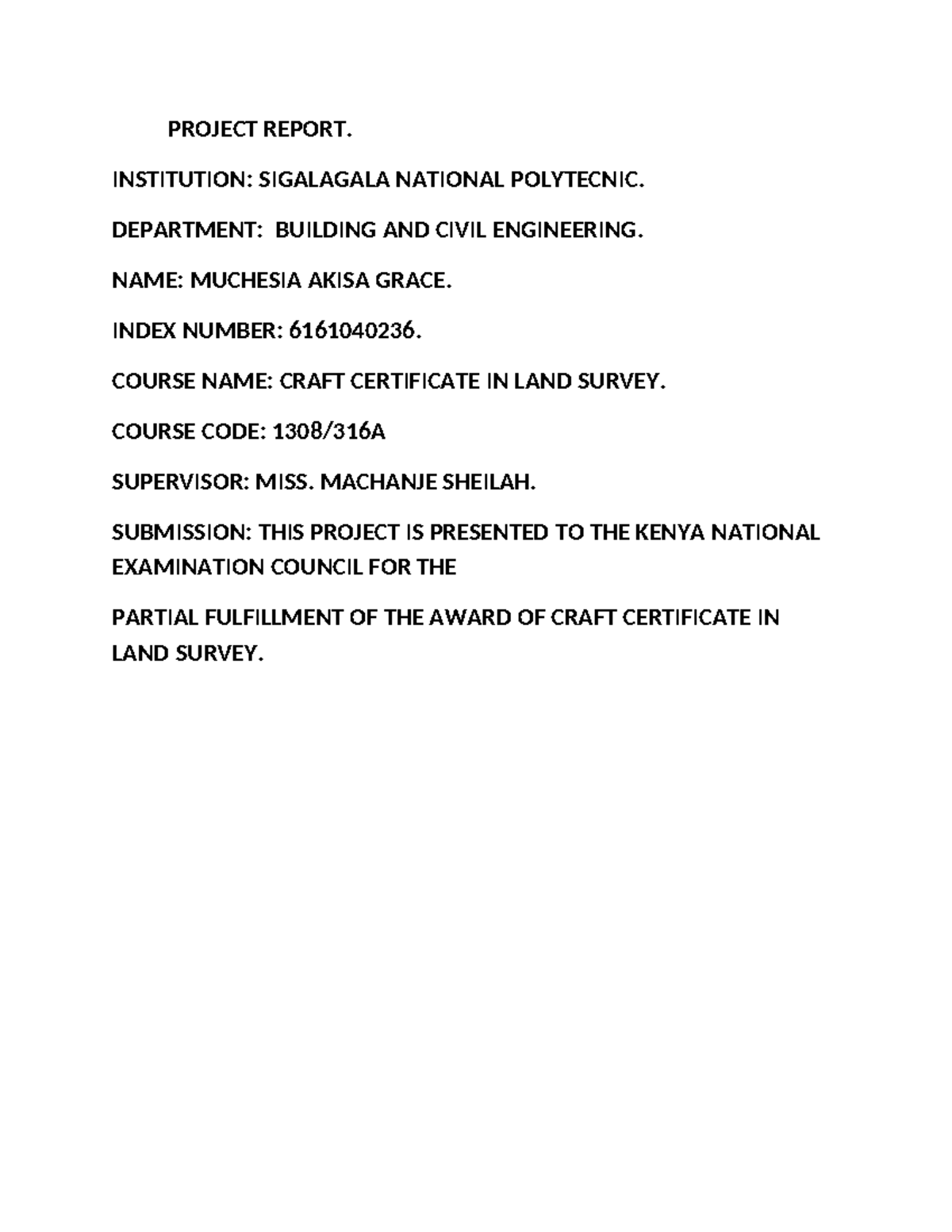 Theodolite Traversing Project Report - Craft Cert. in Land Survey - Studocu