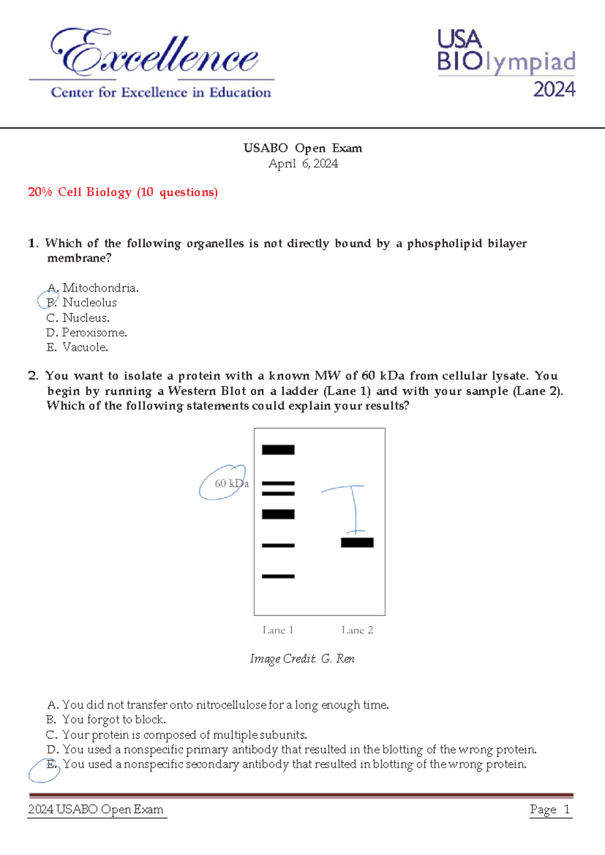 2024 USABO Open Exam Study Guide - Cell & Plant Biology - Studocu