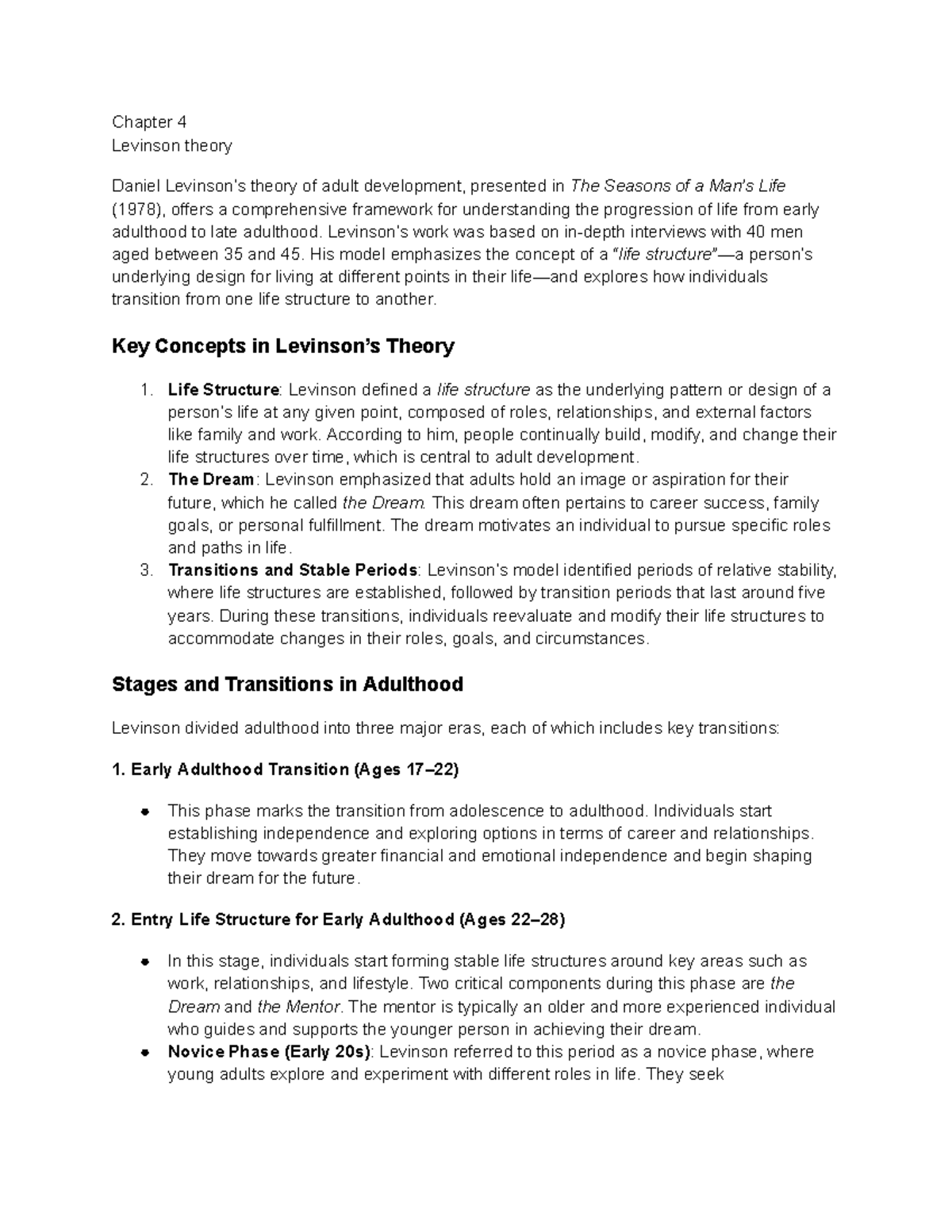 Chapter 4: Levinson's Theory of Adult Development and Career ...