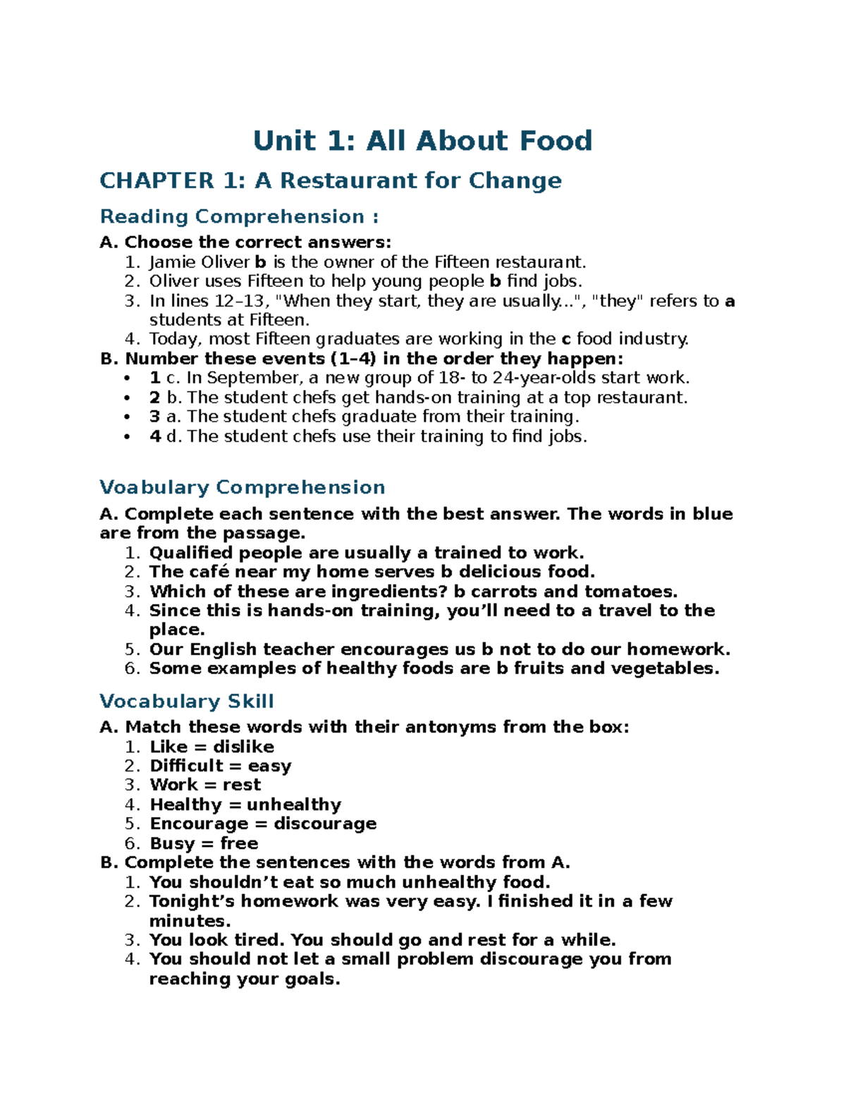 22dh114466 Unit 1: Comprehensive Guide to Food & Cooking - Studocu