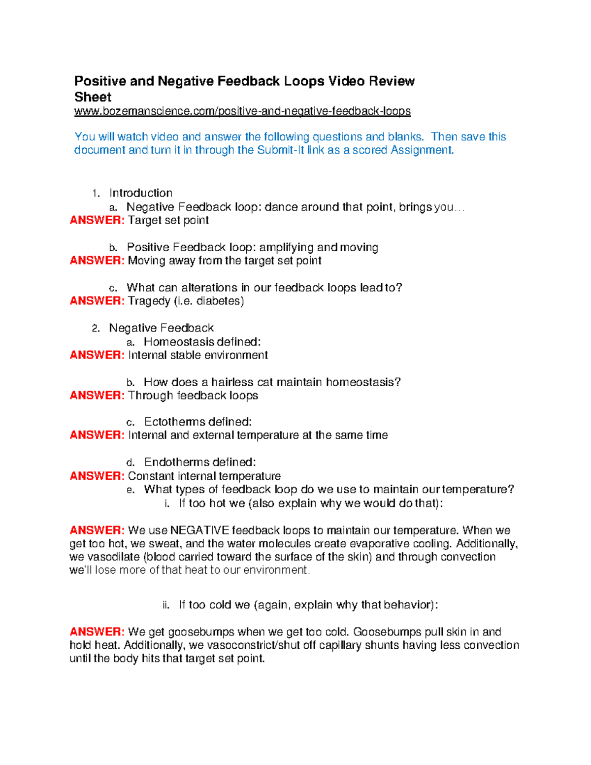 Positive and Negative Feedback Loops Review Sheet for Bio 101 - Studocu