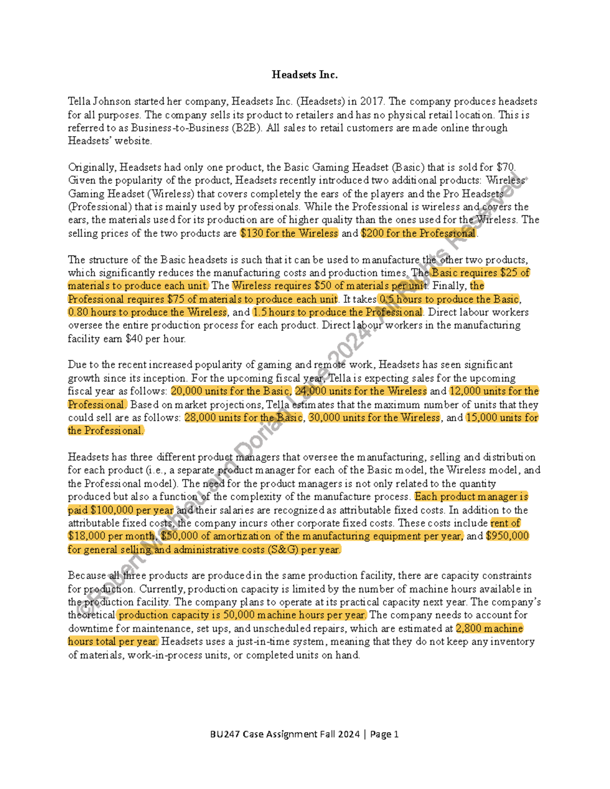 Case Assignment: Financial Analysis for Headsets Inc. (BU247) - Studocu