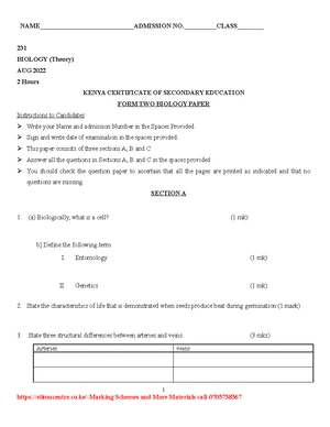 Biology Form 2 Notes for High School - FORM TWO BIOLOGY By the end of ...