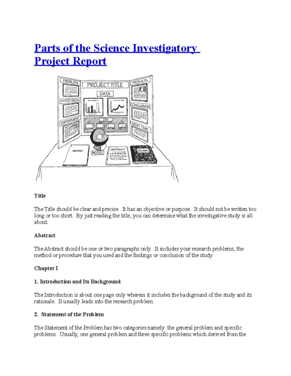 Parts of the Science Investigatory Project - Parts of the Science ...