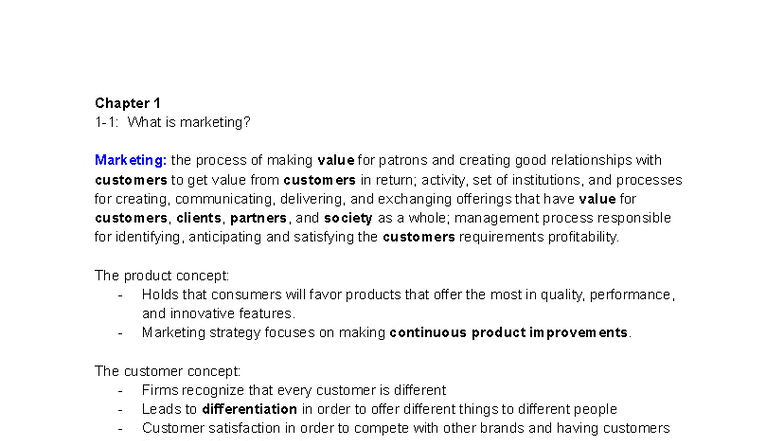 Marketing Fundamentals Notes: Chapter 1 Overview and Key Concepts - Studocu