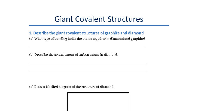 Giant Covalent Structures: Graphite, Diamond & SiO₂ Worksheet - Studocu