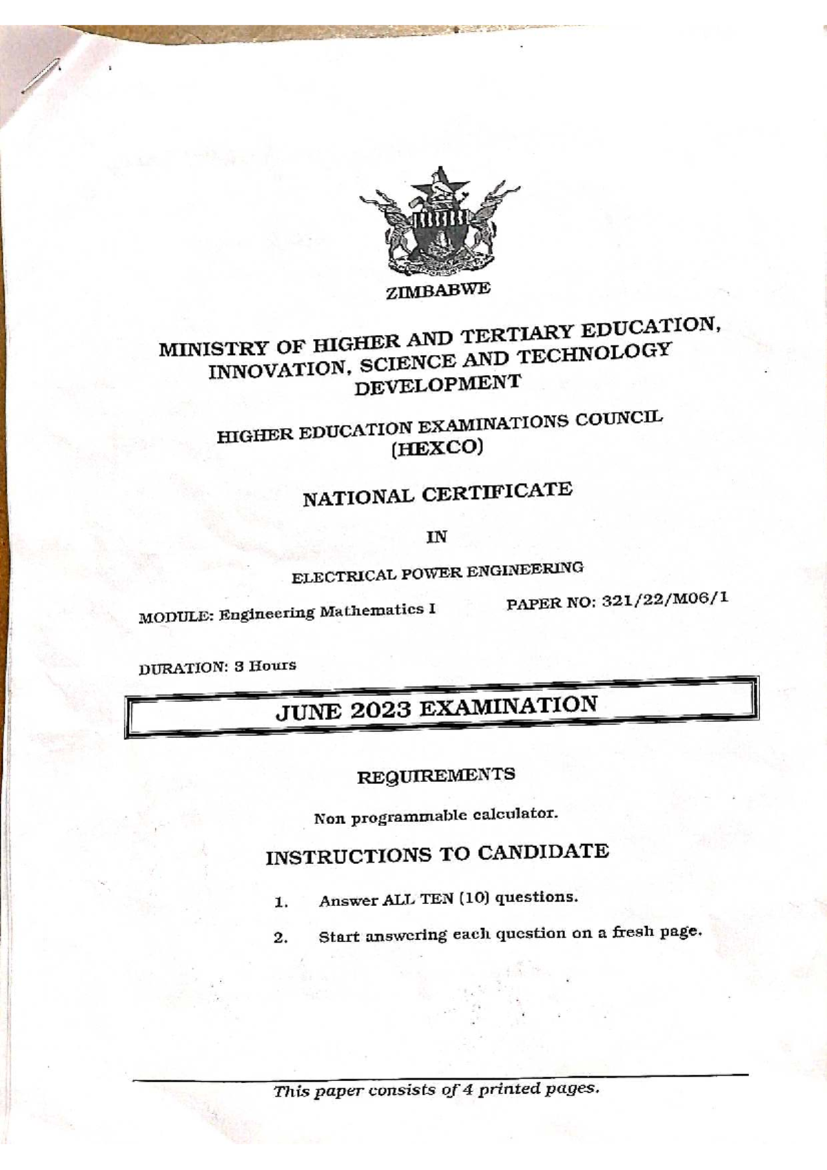 Engineering Mathematics I Exam Paper - June 2023 - Studocu