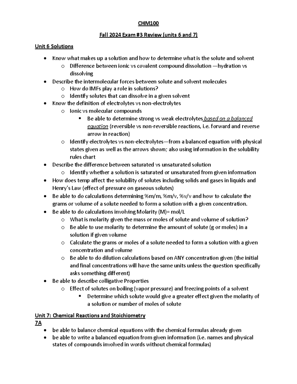 Exam #3 Review Sheet - CHM Fall 2024 Exam #3 Review (units 6 and 7 ...
