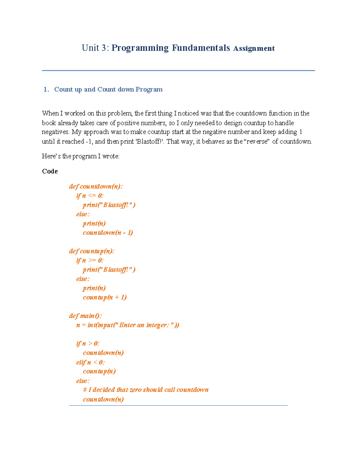 Unit 3: Programming Fundamentals Assignment 1 - Count Up & Down Program ...