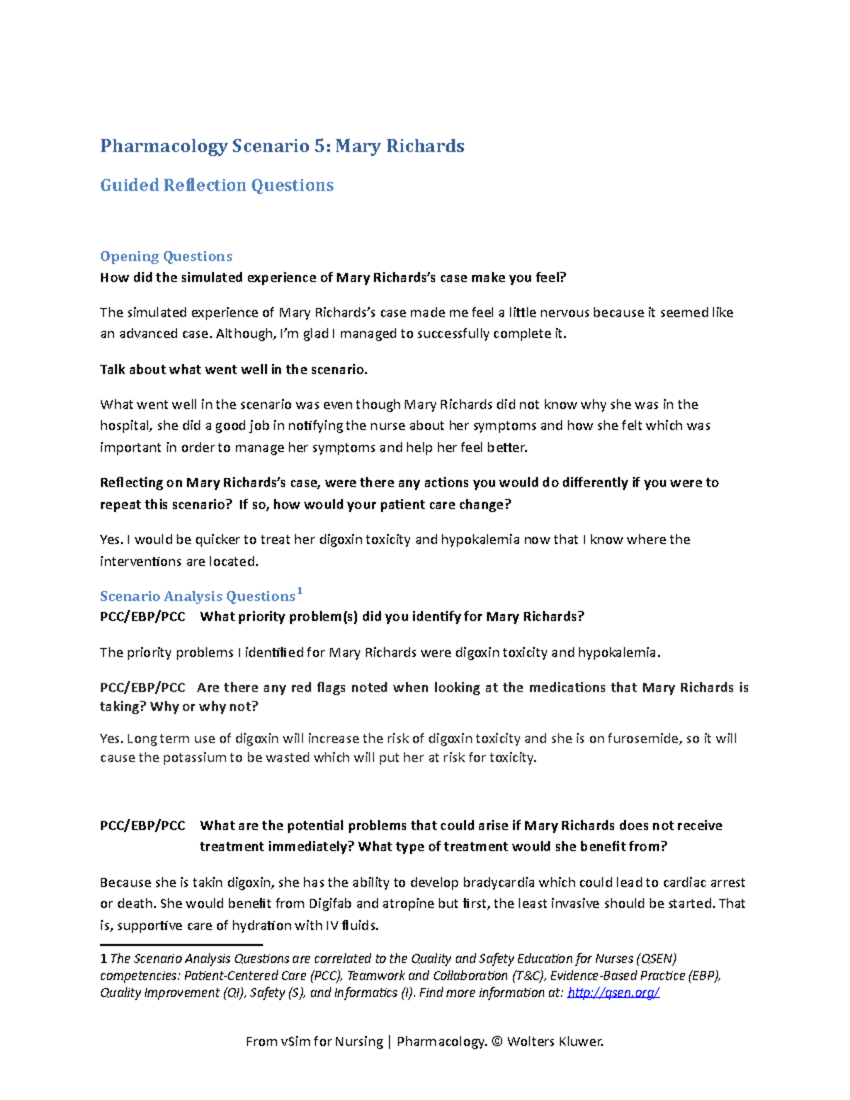 Guided Reflection on Pharmacology Scenario 5: Mary Richards - Studocu