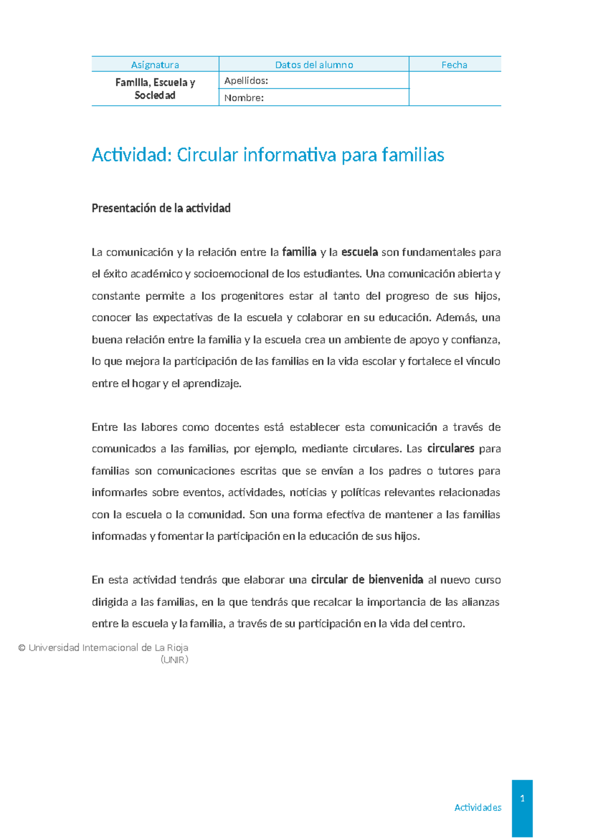 Circular Informativa para Familias: Importancia de la Participación Escolar - Studocu