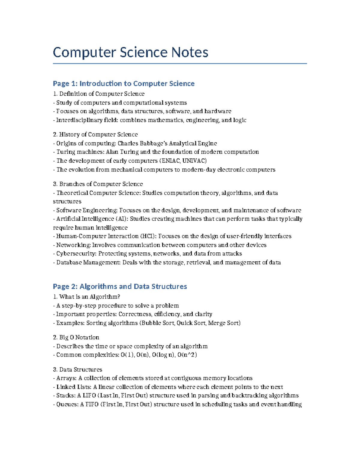 CS101: Comprehensive Computer Science Notes for Beginners - Studocu