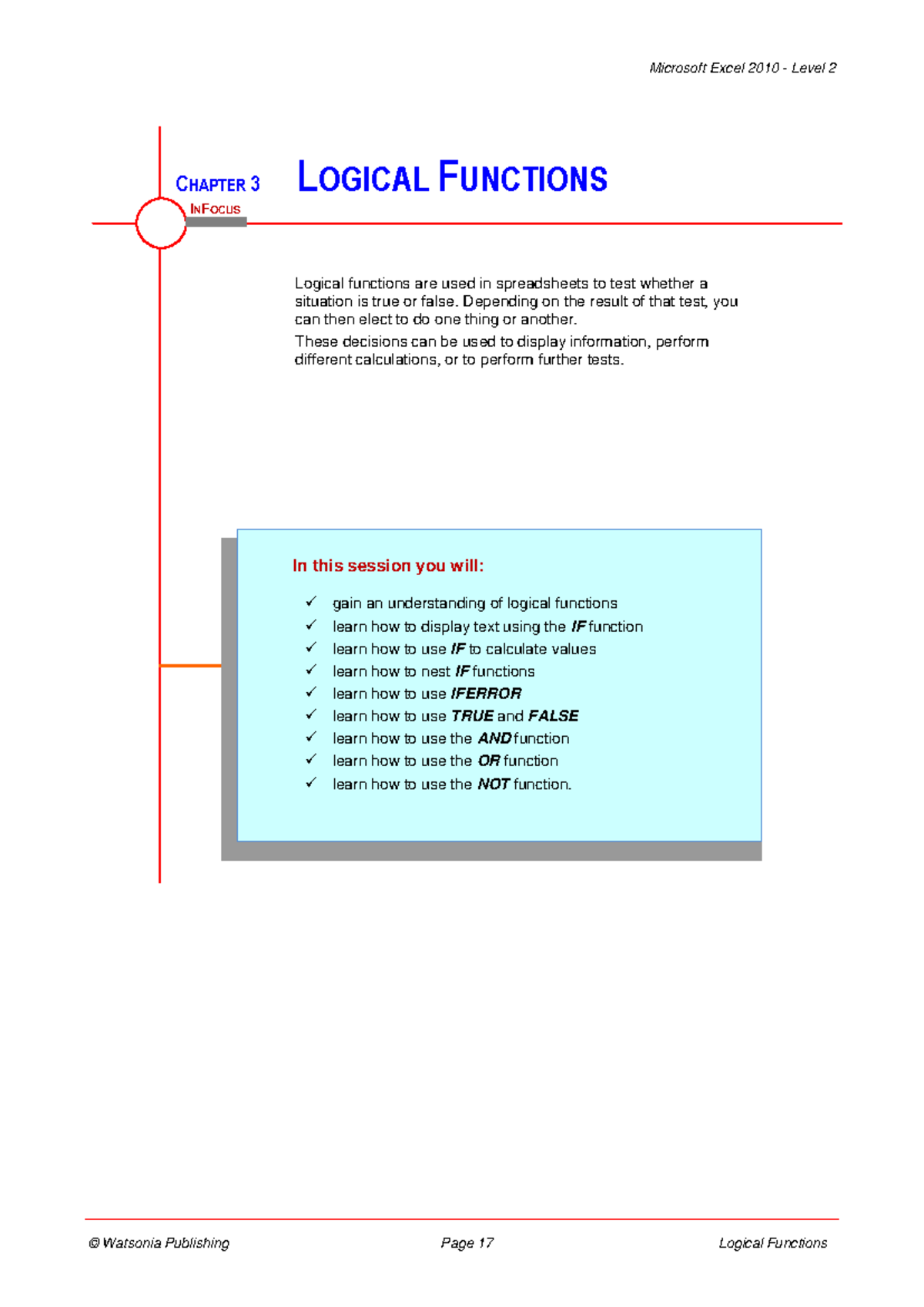 Microsoft Excel 2010 Level 2: Chapter 3 - Logical Functions Notes - Studocu