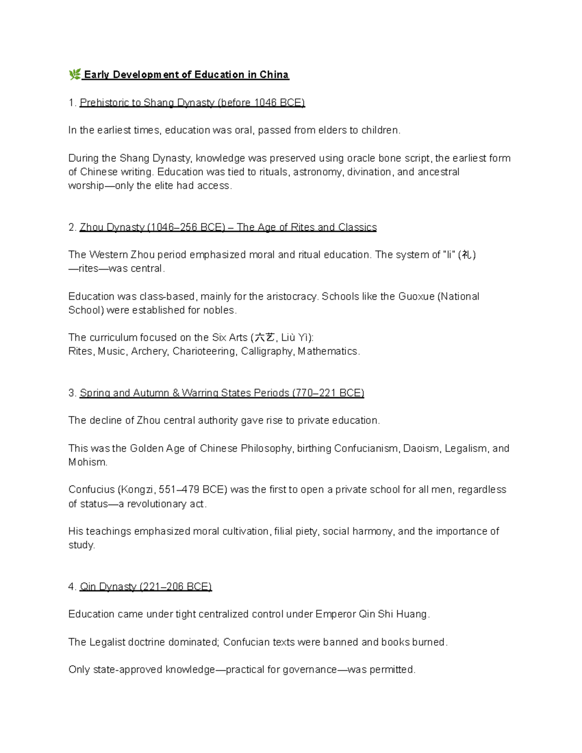 Early Development of Education in China: From Prehistoric to Han ...
