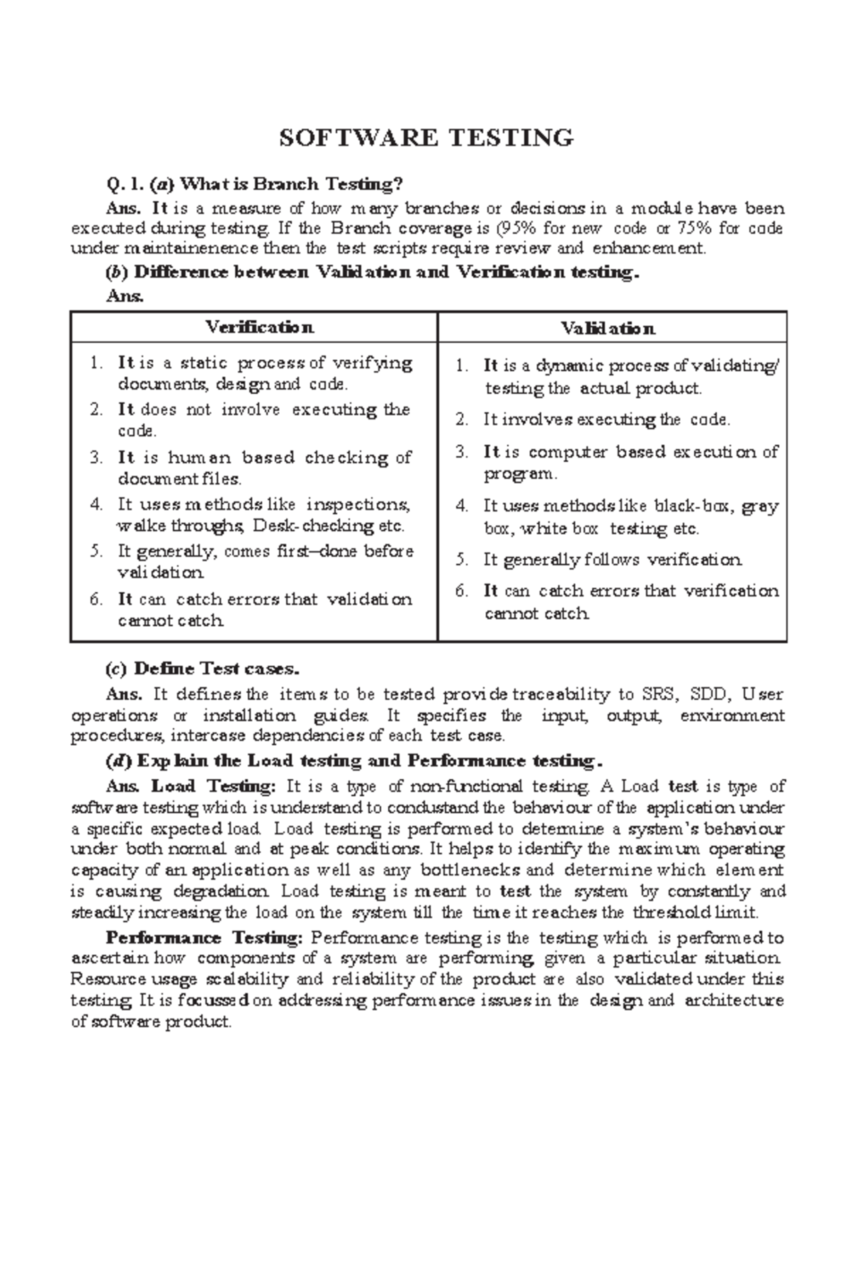 Risk Analysis in Software Testing - SOFTWARE TESTING Q. 1. (a) What is ...