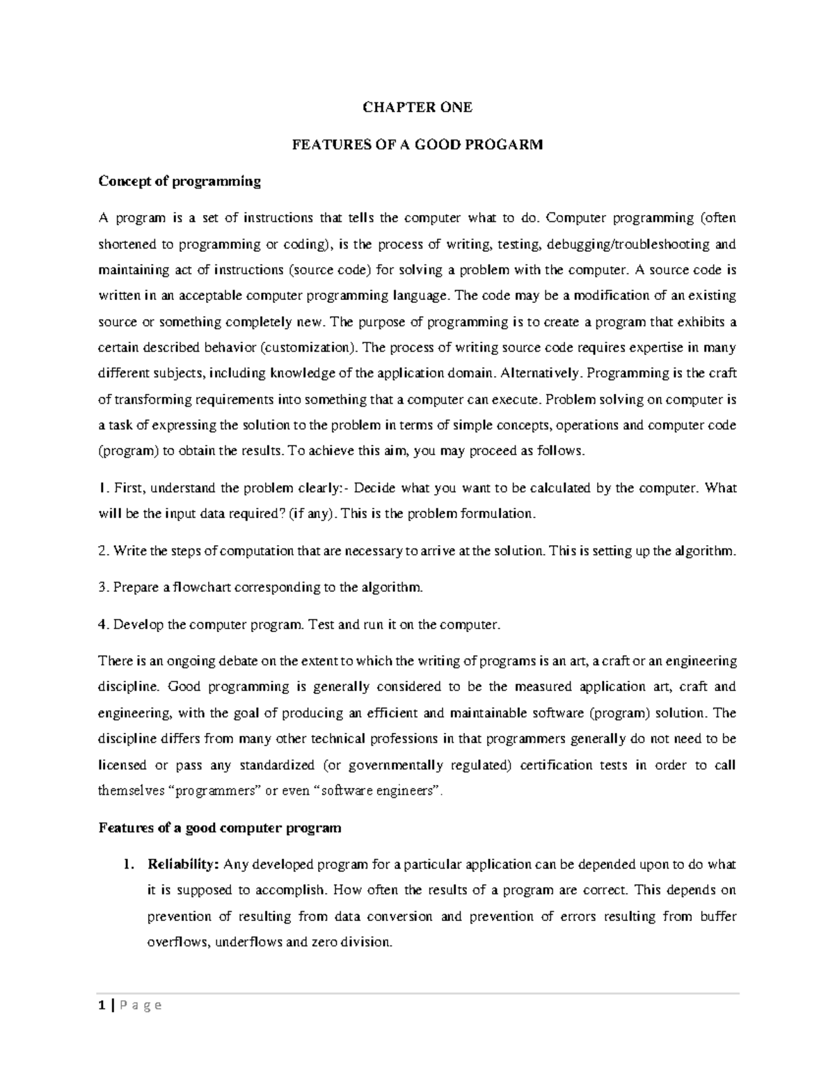 COM 113 ND 1 - Lecture Notes on Features of Good Programming - Studocu