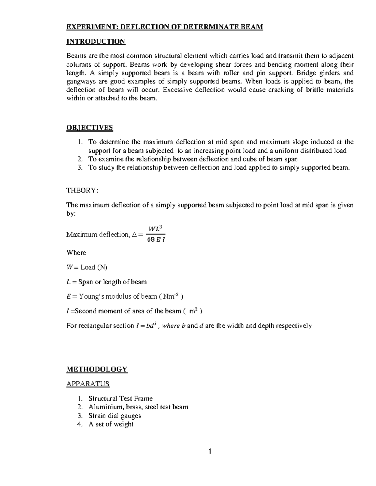 Deflection Analysis of Simply Supported Beams - Struc 302 LAB Report 4 ...
