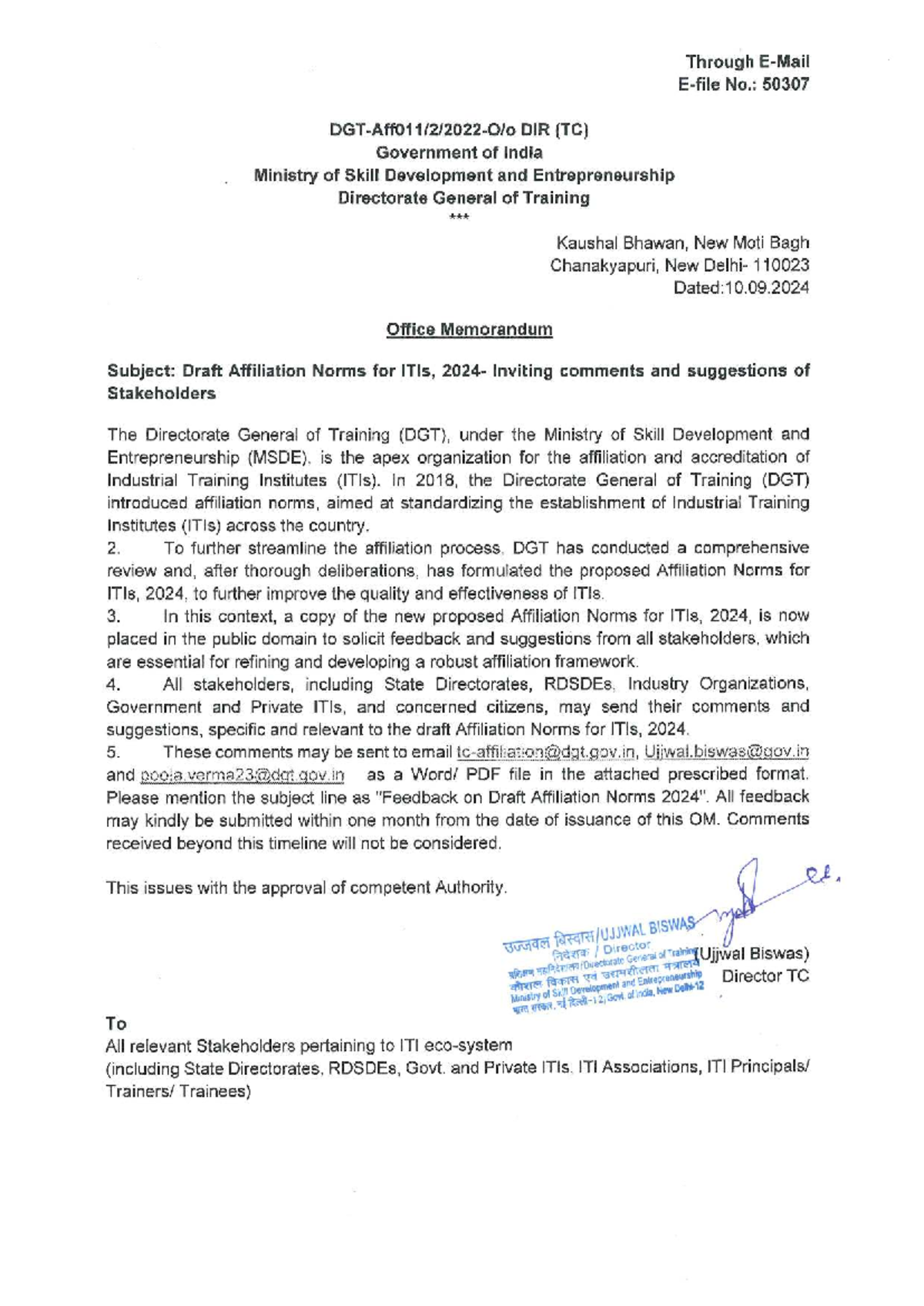 Draft Affiliation Norms for ITIs, 2024: Stakeholder Feedback Invitation ...