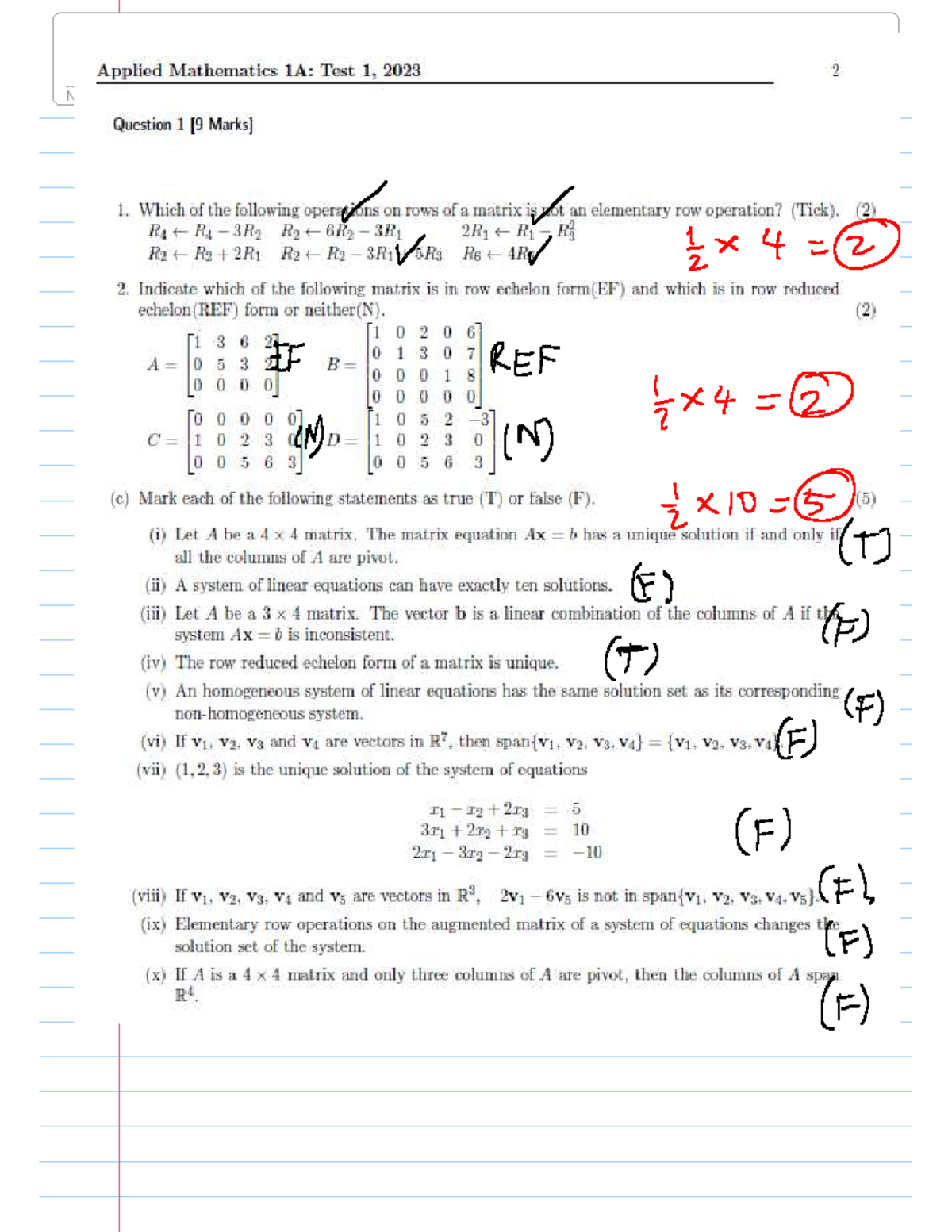 Applied Mathematics 1A: Test 1 Solutions, 2023 - Studocu