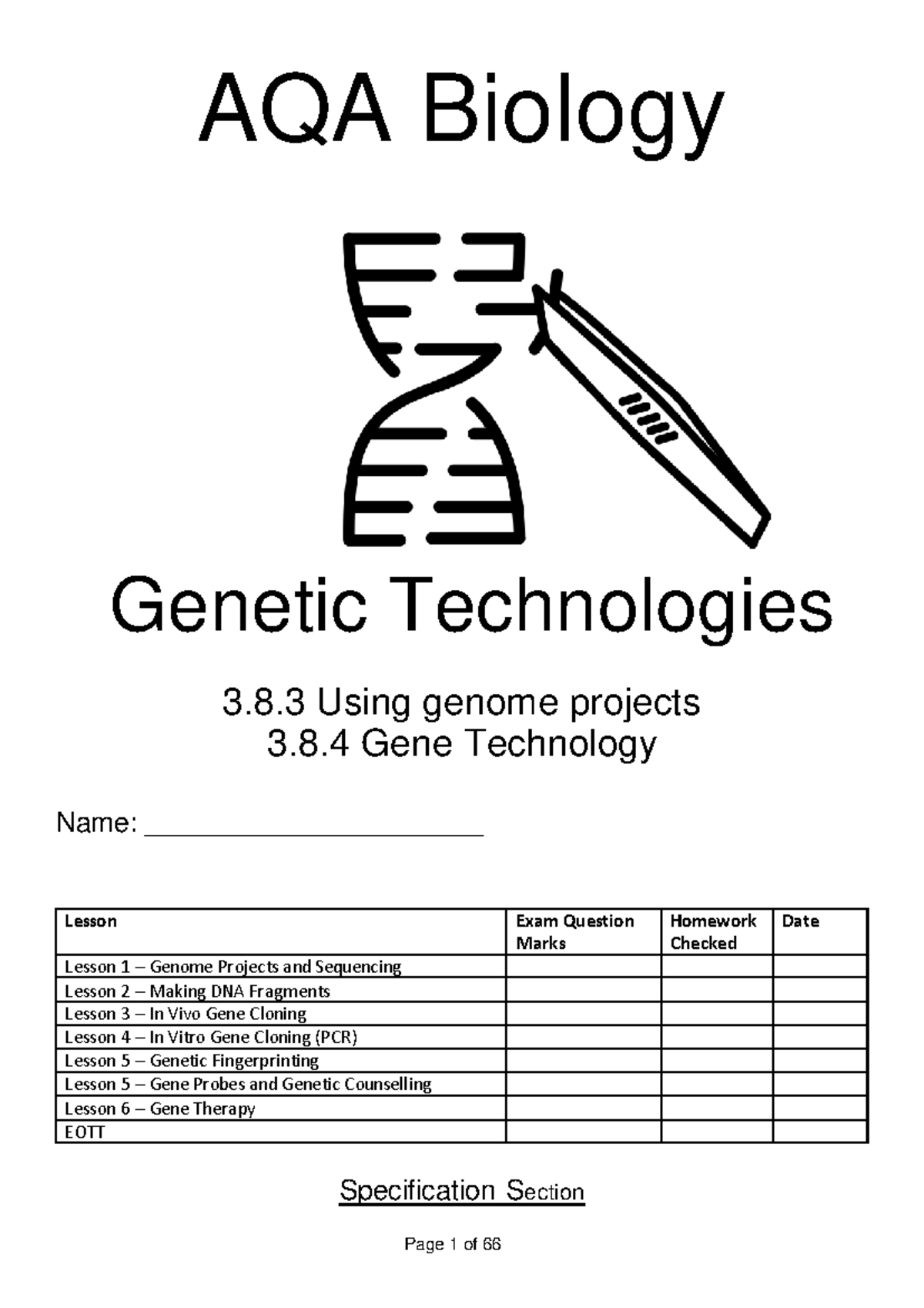 Genetic Technologies Booklet - AQA Biology Genetic Technologies 3.8 ...