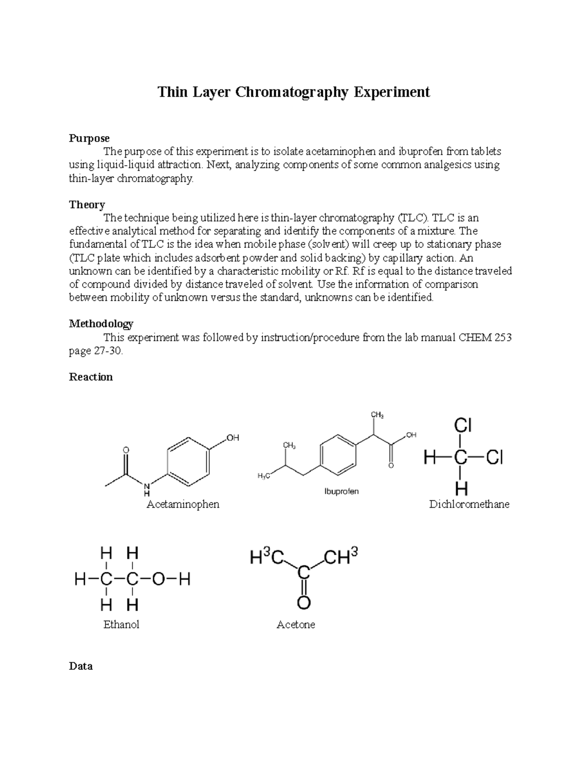 CHEM 253: Experiment 4 - Thin Layer Chromatography Analysis - Studocu