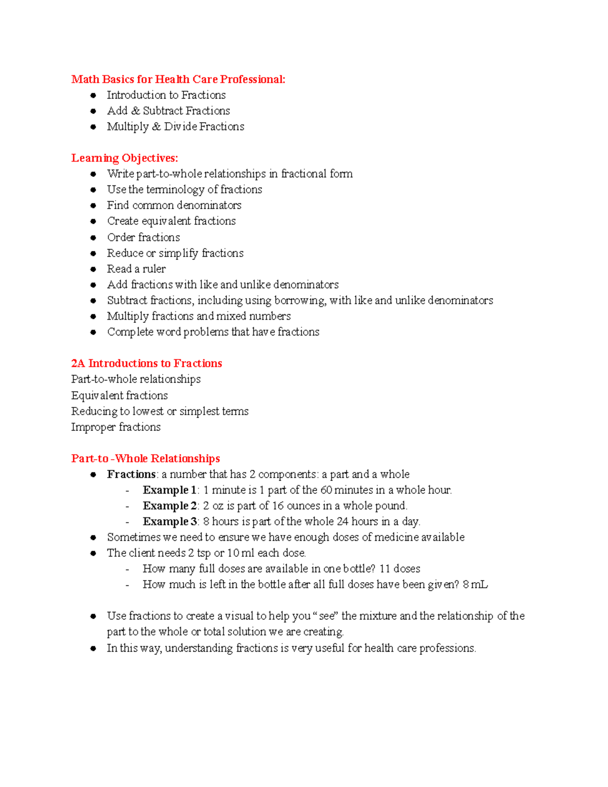 Chapter two; fractions - Math Basics for Health Care Professional ...