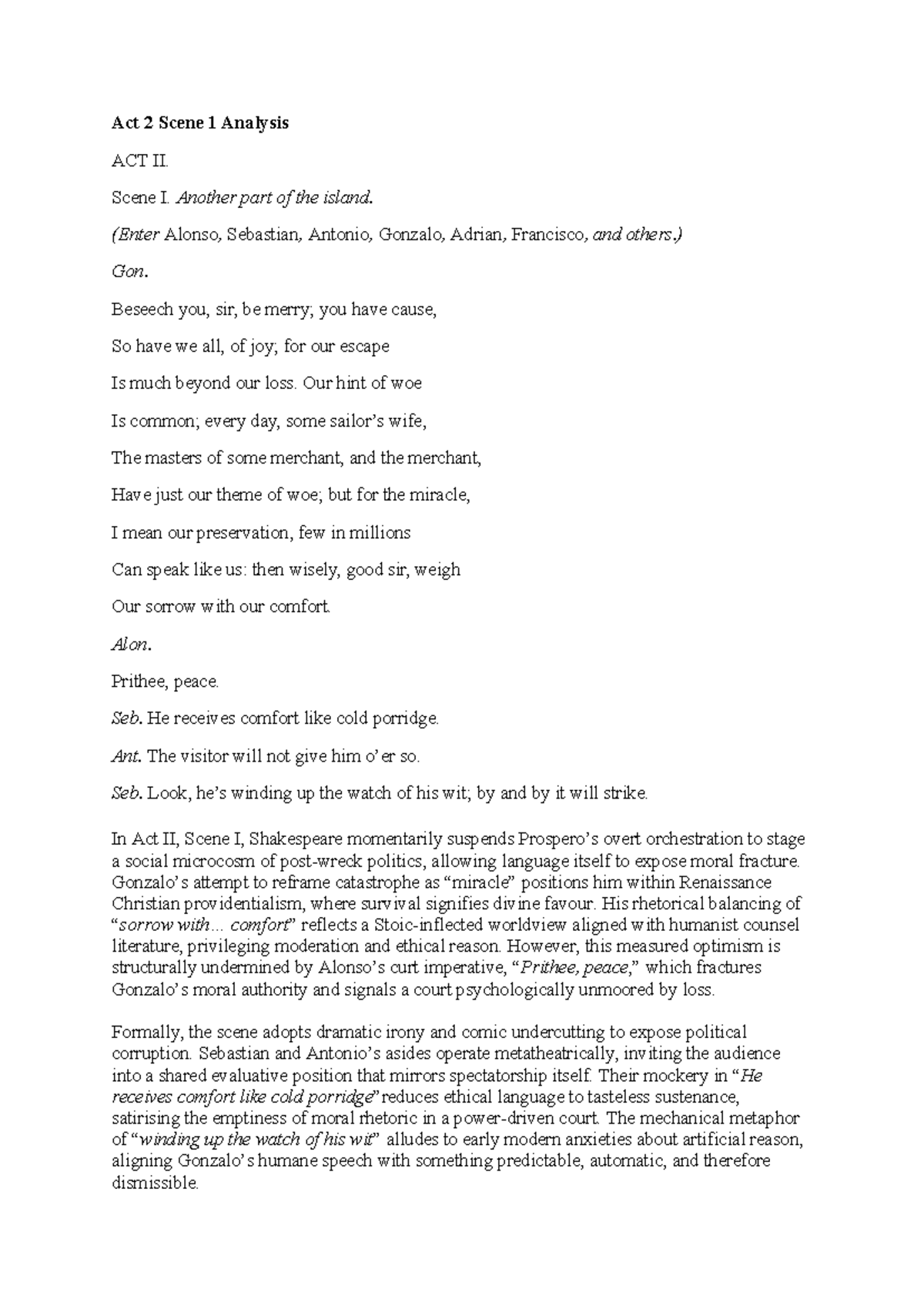 Act II Scene I Analysis: Power, Language, and Moral Decay in ...