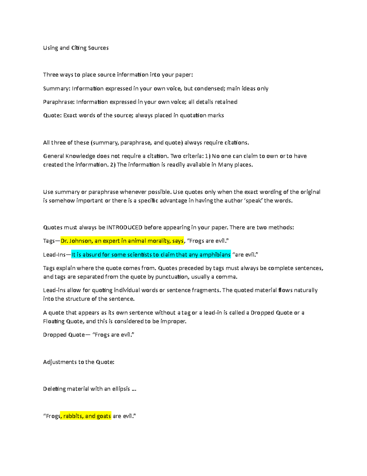 Using and Citing Sources in Academic Writing - Studocu