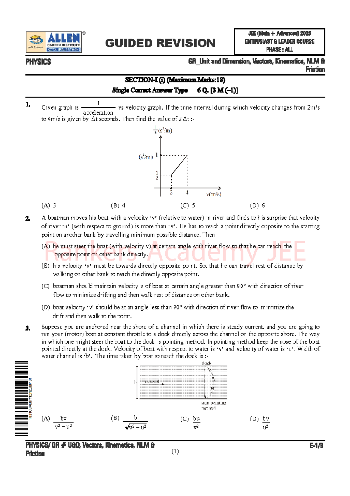 GUIDED REVISION PHYSICS 1.2 JEE (Main Advanced) 2025 ENTHUSIAST LEADER ...