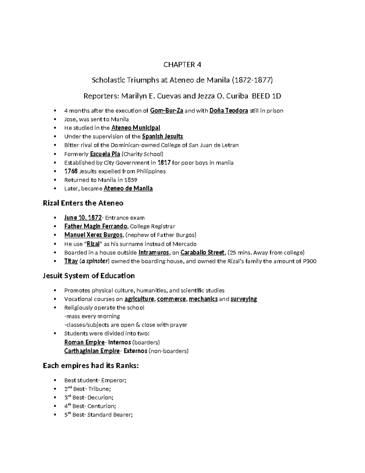 Chapter 4: Rizal's Academic Journey at Ateneo de Manila (1872-1877) - Studocu