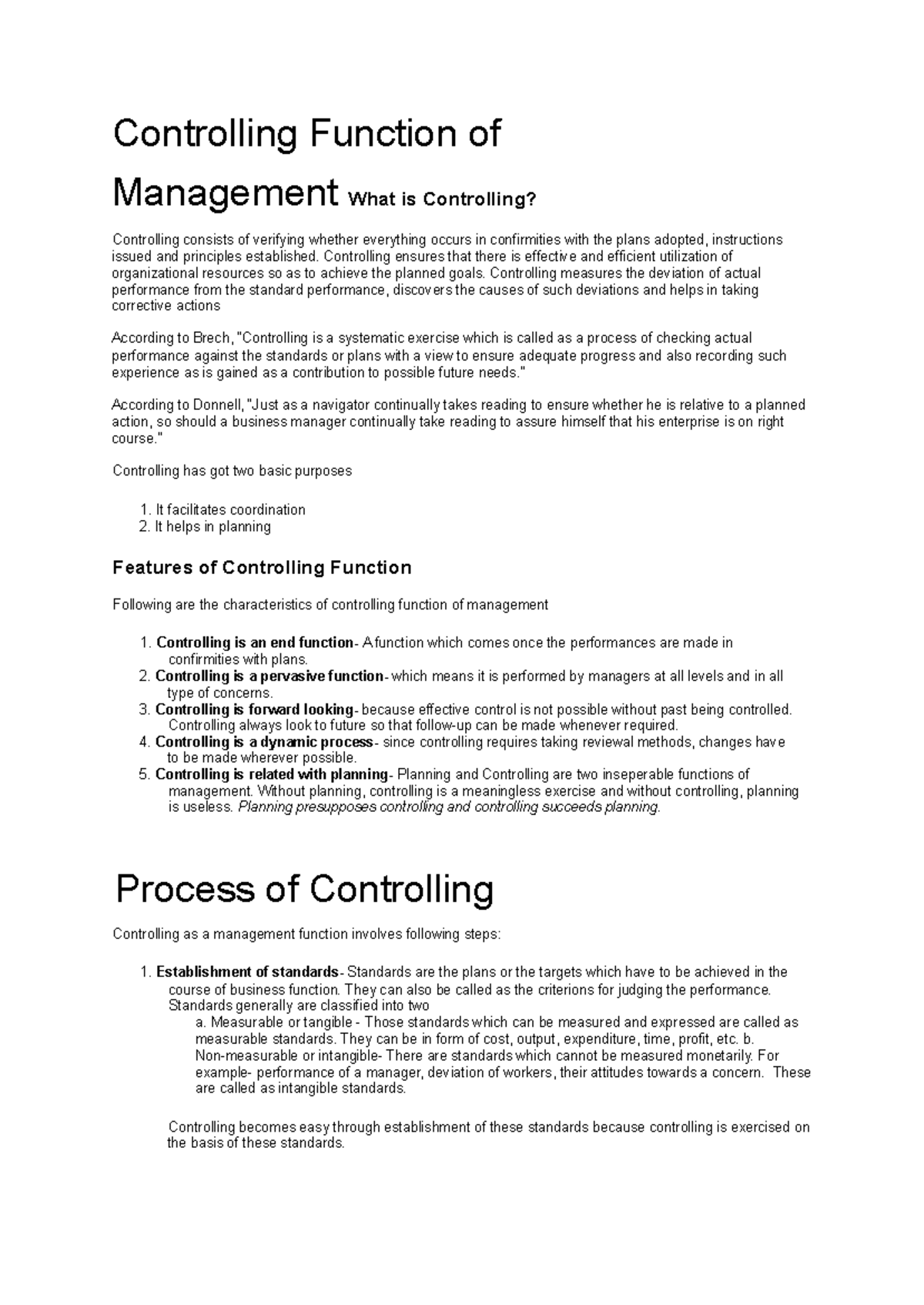 Controllingnotes - Function of management- Controlling - Controlling ...