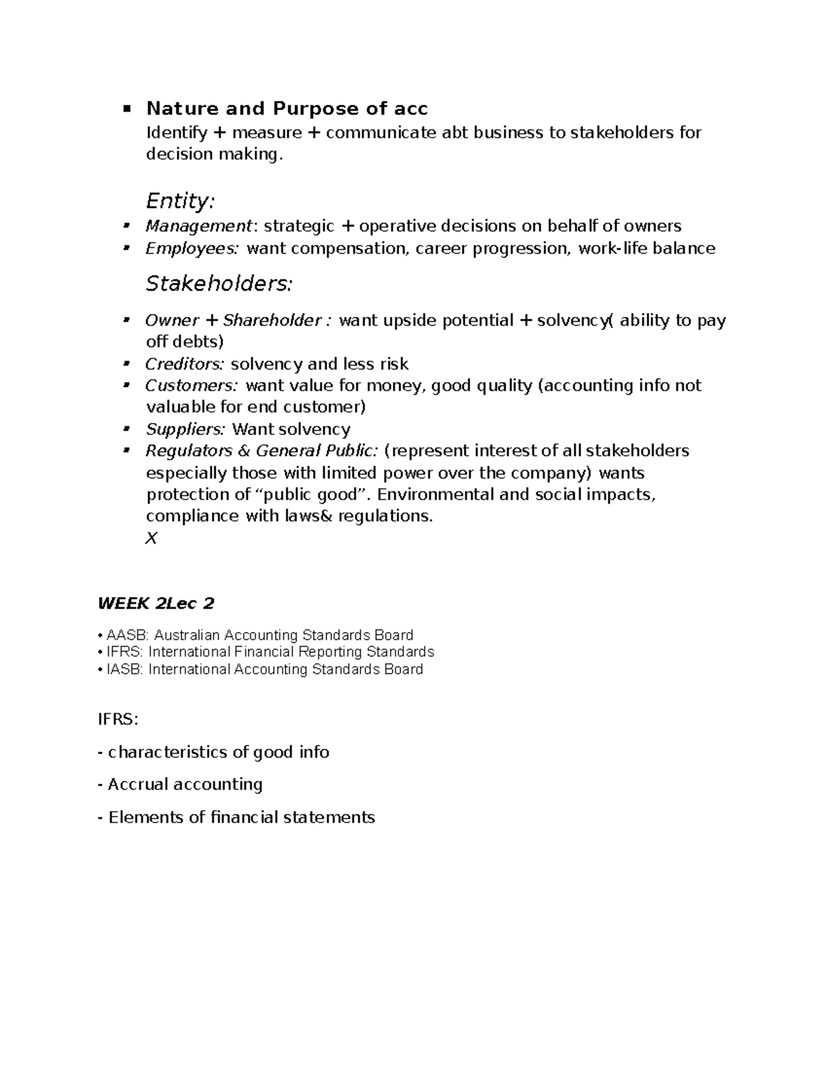 Acc L1 W1 - Lecture Notes on Business Stakeholders & Accounting ...