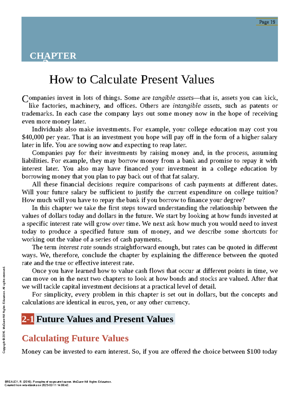 Corporate Finance 2017: Present Values & Investment Appraisal (Ch. 2 ...