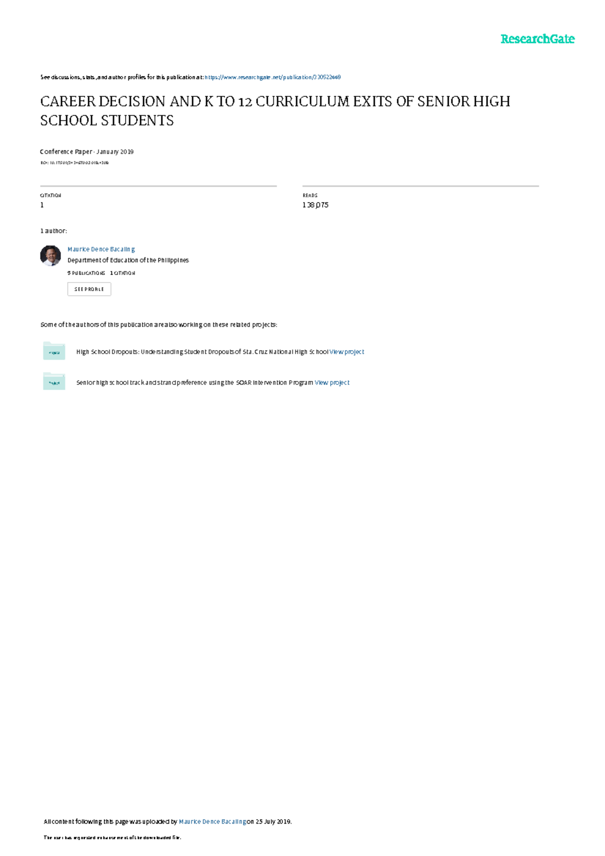 Career Decisions and K to 12 Curriculum Exits for SHS Students - Studocu