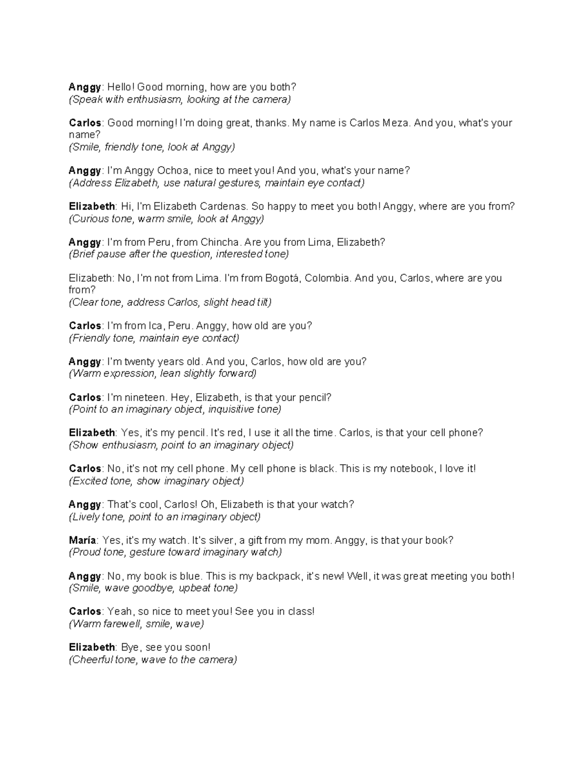 Ingles Guion: Conversational Practice Script for Class - Studocu