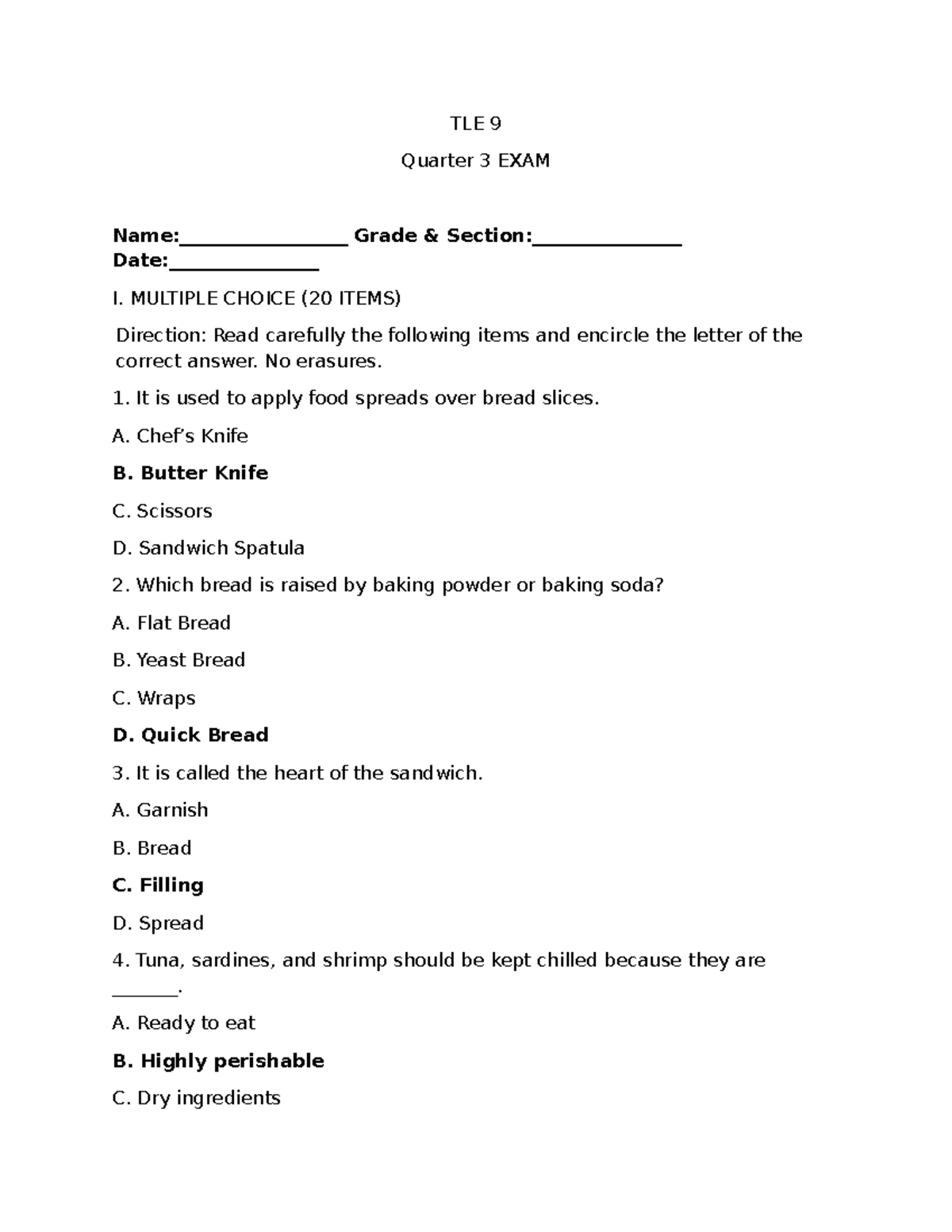 TLE 9 Quarter 3 Exam Answer Key - Grade I Multiple Choice & ID - Studocu