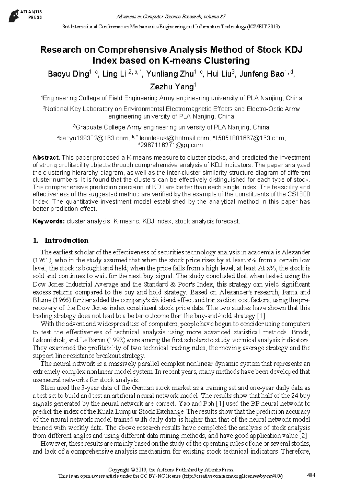 Comprehensive Stock KDJ Analysis Using K-means Clustering Methods - Studocu
