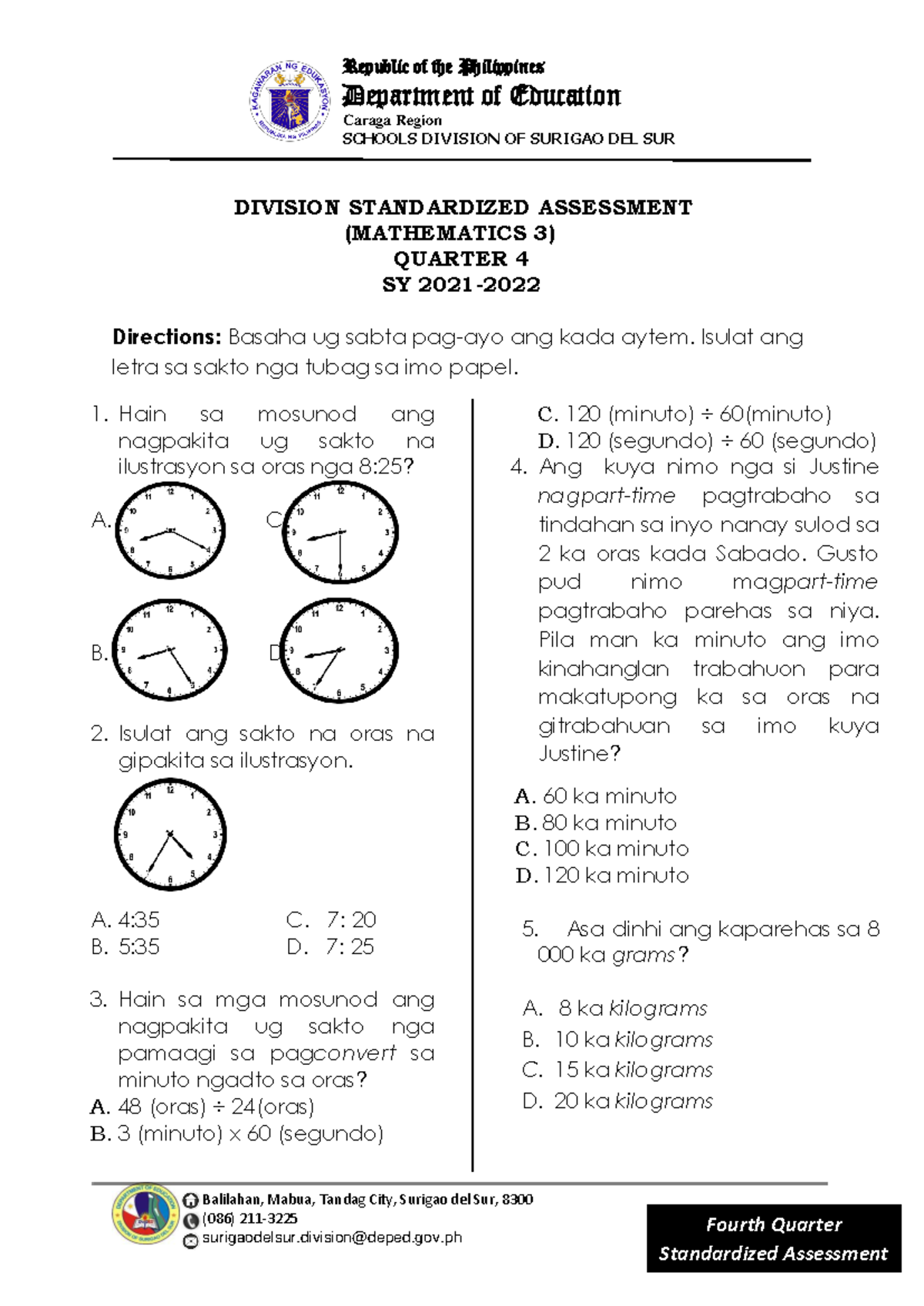 Fourth Quarter Assessment - Mathematics 3 (SY 2021-2022) - Studocu