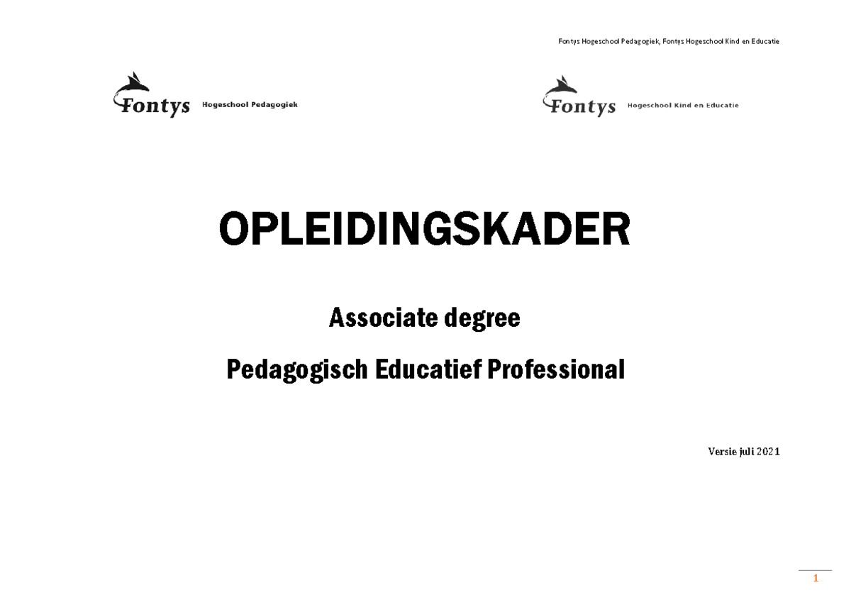 Opleidingskader Ad PEP 2021-2022 - Associate Degree Pedagogisch ...